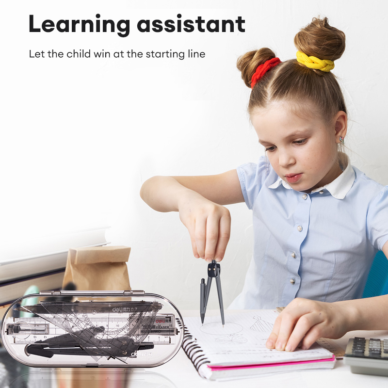 Deli 7pcs Geometry Compasses Ruler Set Exam Drawing Math Learning Tools ...