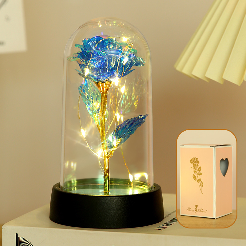 Mini Led Light Rose Artificial in Glass Dome Galaxy Rose Design as ...