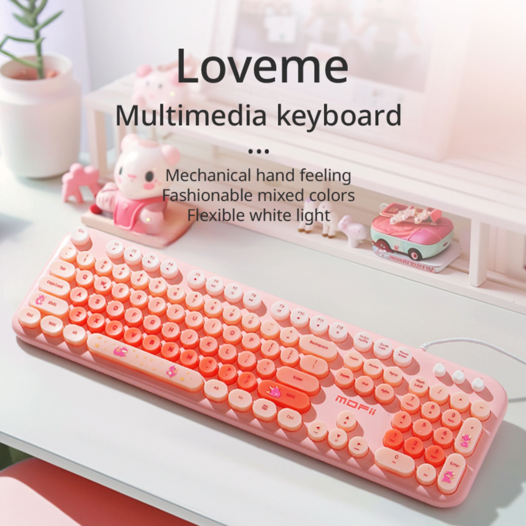 MOFII Love Me Wired Luminous keyboard Aesthetic Pretty keyboard Silent ...