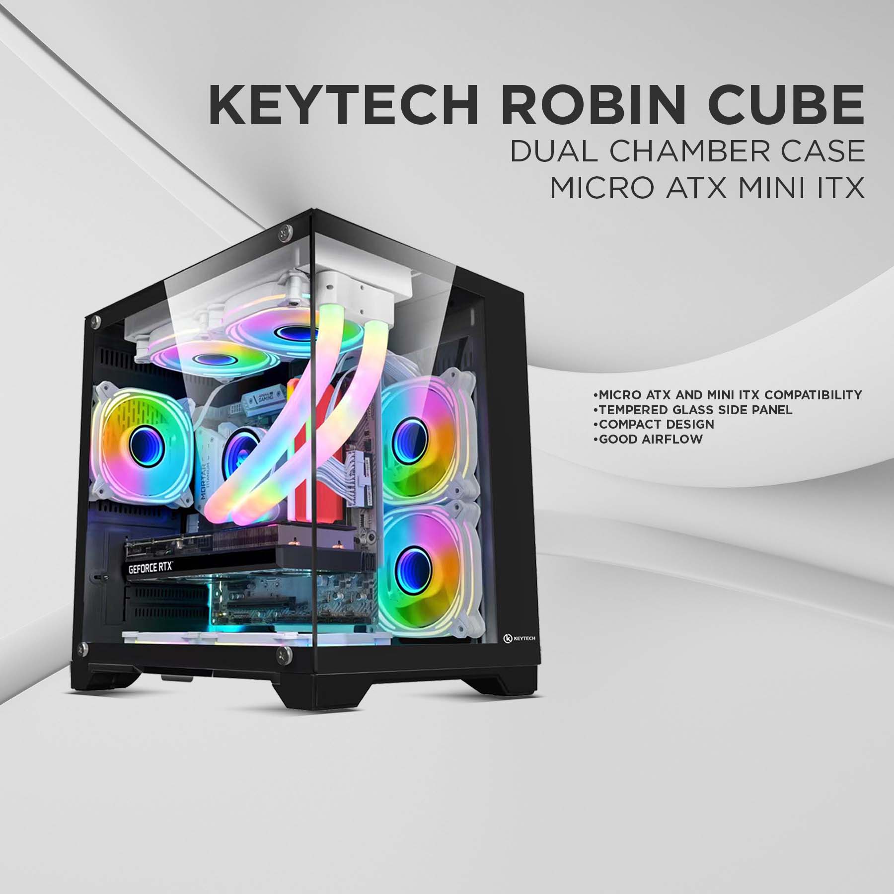 KEYTECH Robin Cube DUAL CHAMBER CASE MICRO ATX MINI ITX Computer Case ...