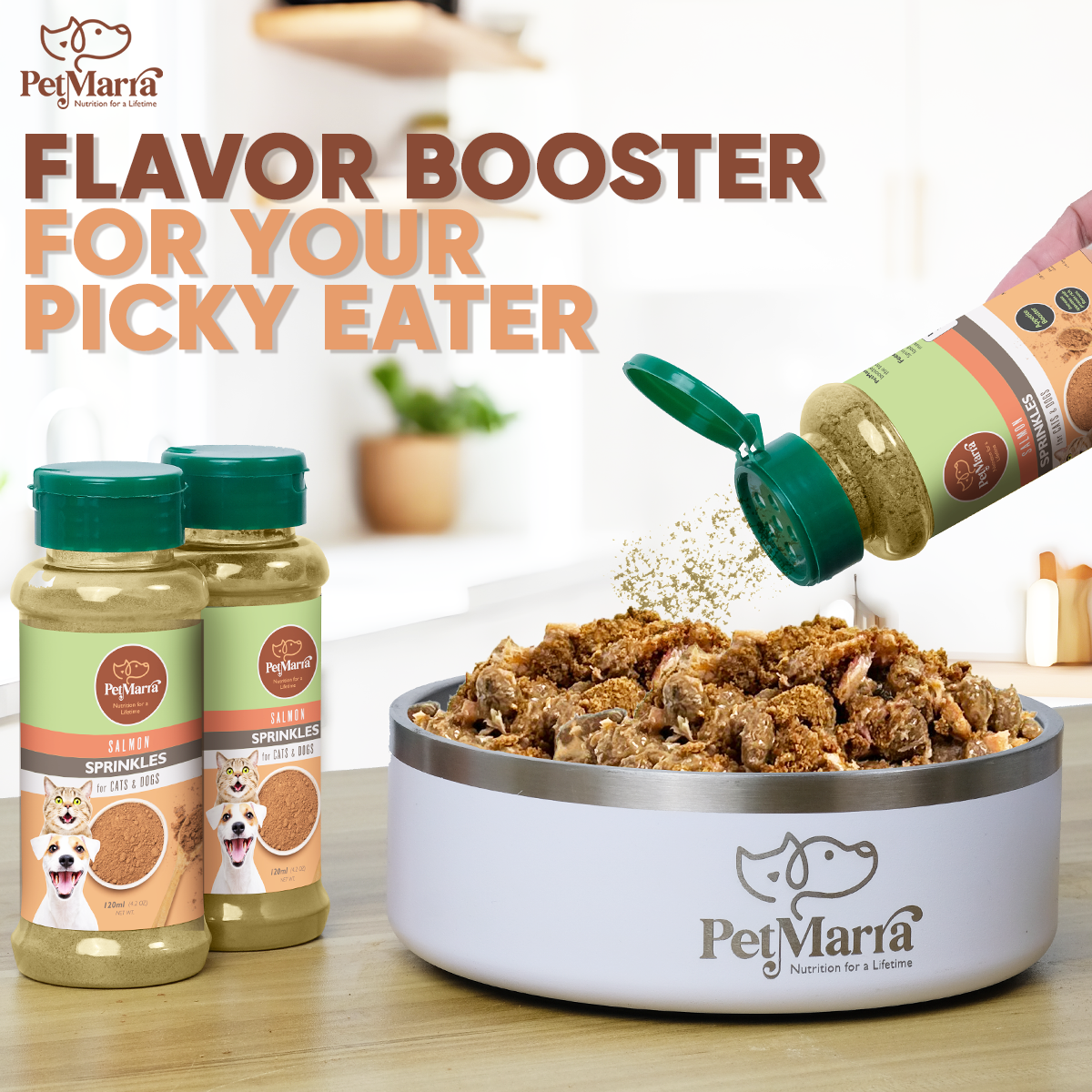 PetMarra Sprinkles for Cats and Dogs Beef Duck Salmon Flavor 120g Collection Appetite Booster ...