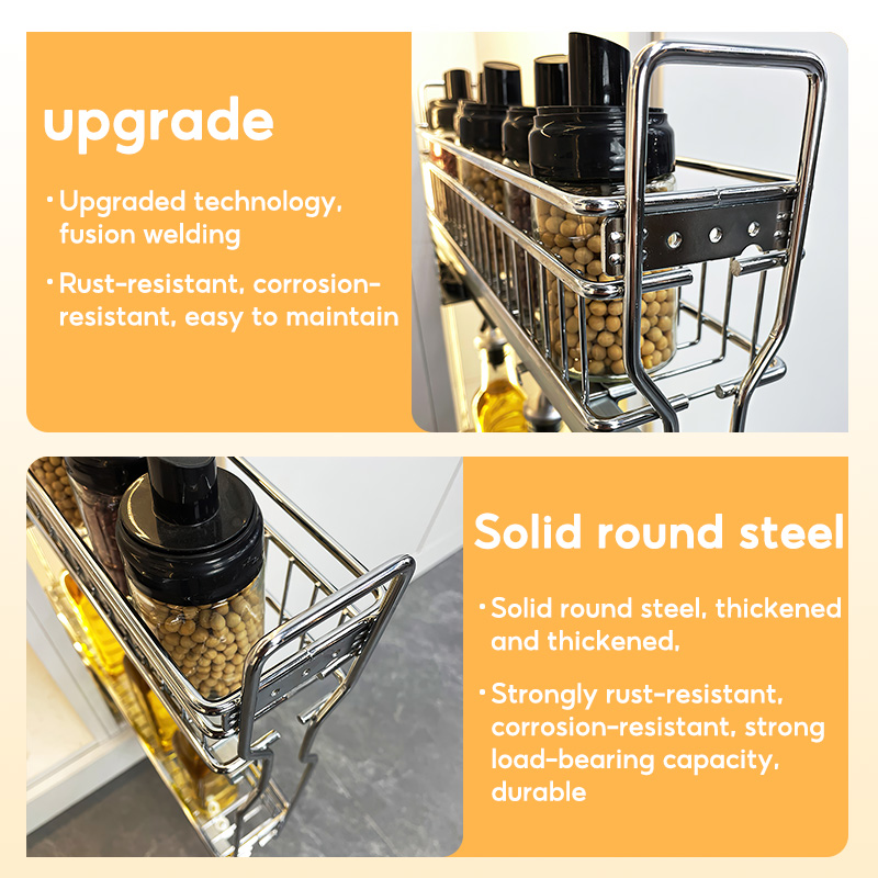 Kitchen Organizer Condiments Spice Rack Pull Out Basket 2 Layer Cabinet ...