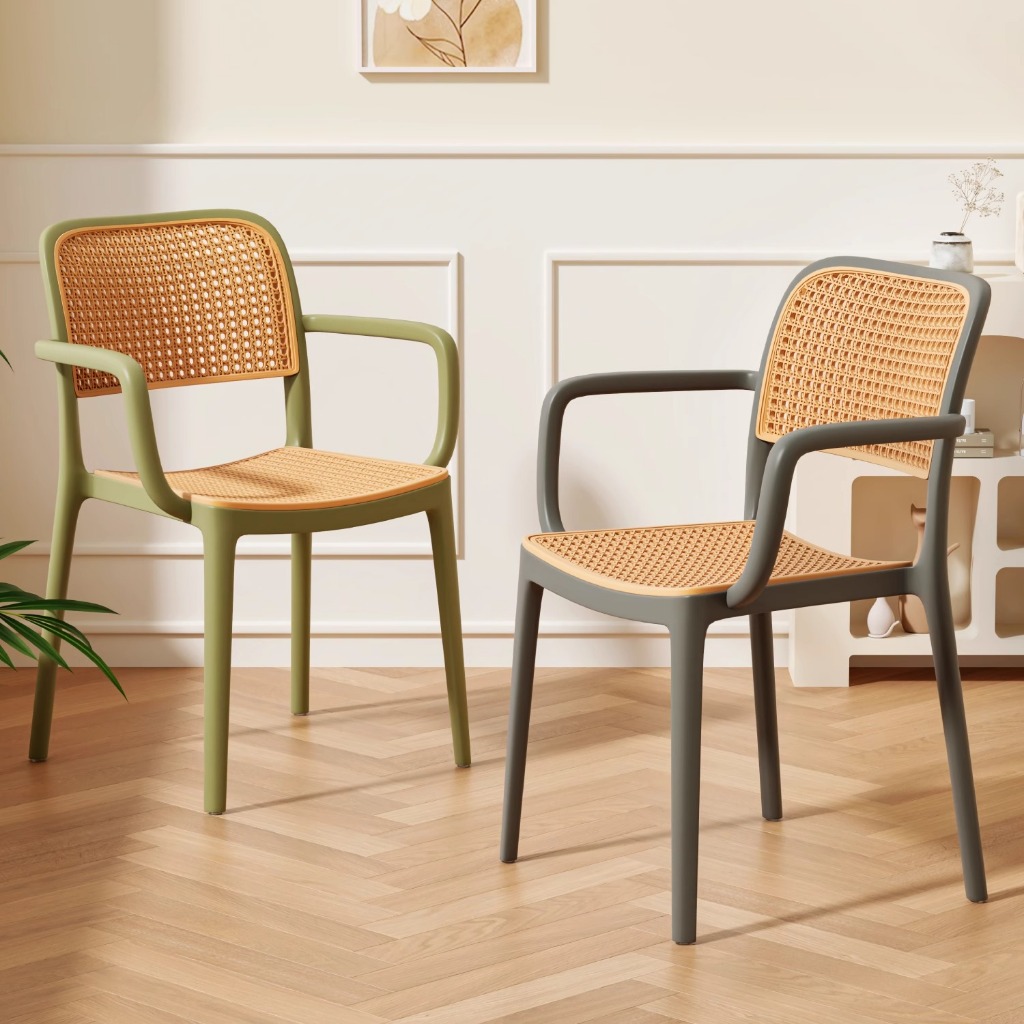 Dining Chair Home Rattan Chair Vine Woven Plastic Chairs With Handrail ...