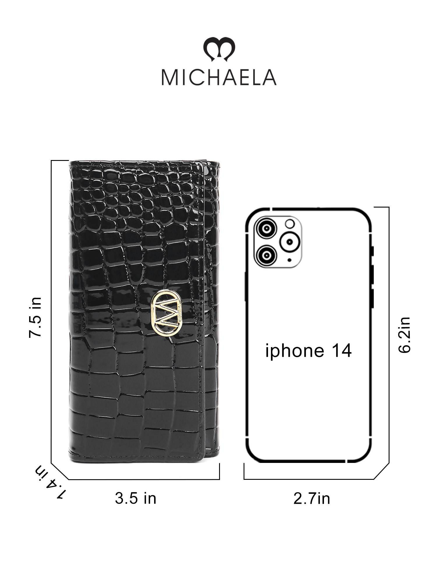 MICHAELA Glossy Magnetic Long Wallet Crocodile Pattern Spacious for Party Dating Events ...