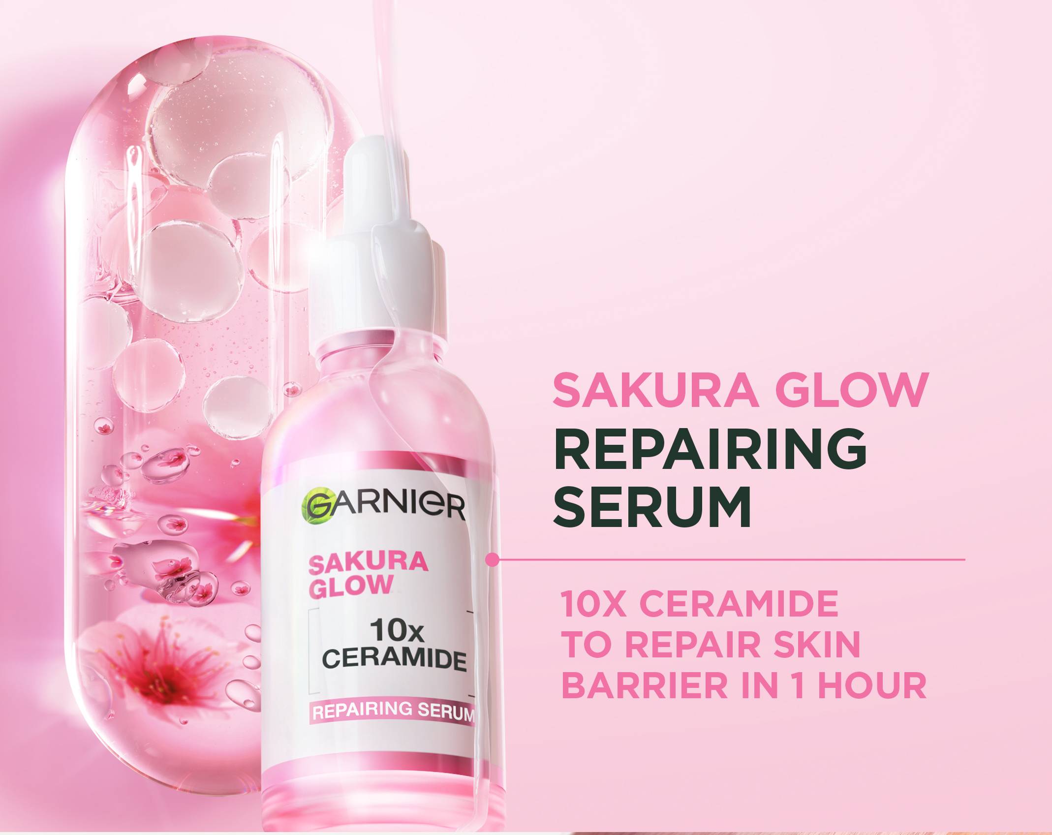 Garnier 10x Ceramide Hyaluronic Acid Sakura Glow Serum (30ml) - for ...