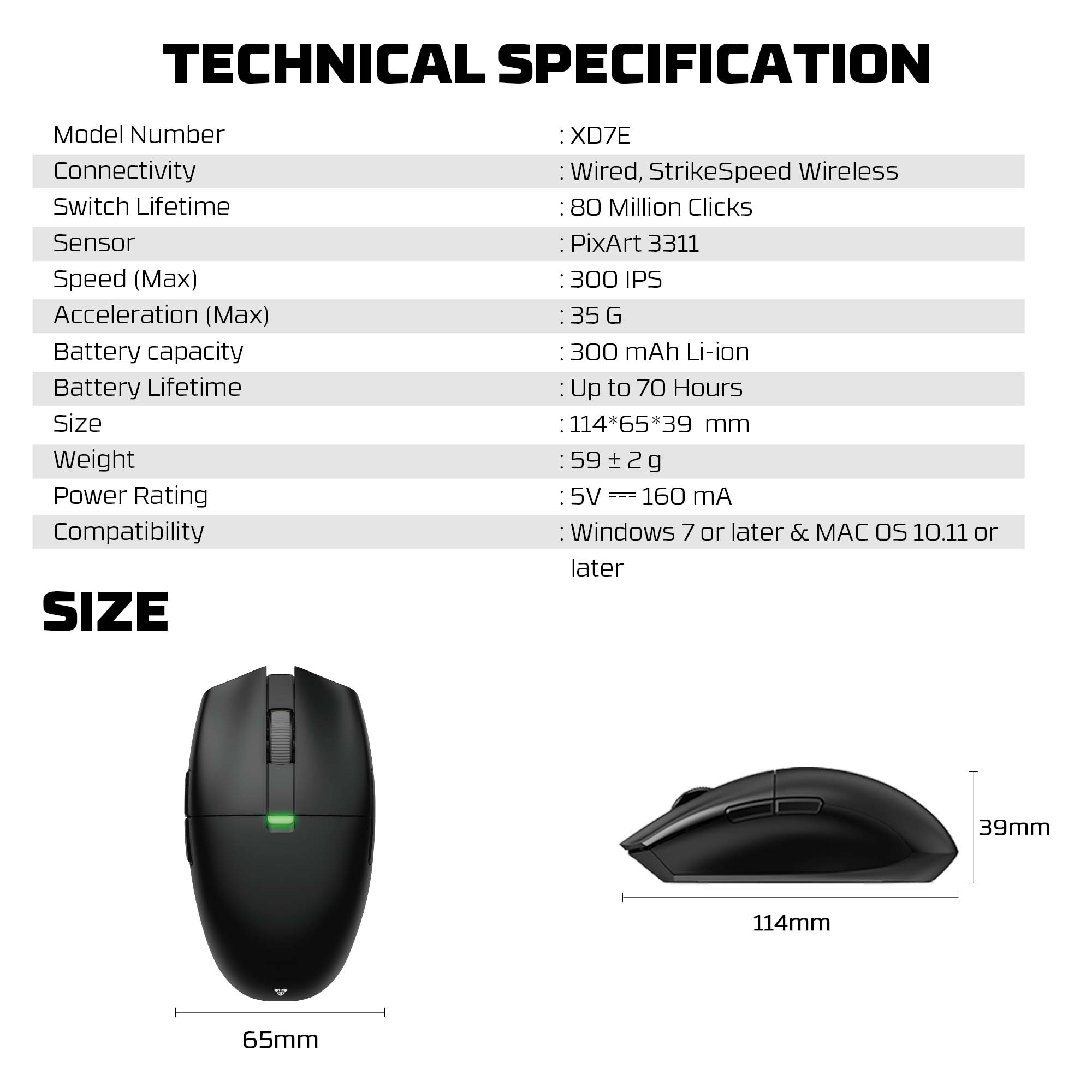 Fantech Aria XD7E Wireless Gaming Mouse with 12000DPI and 3311 Pixart ...