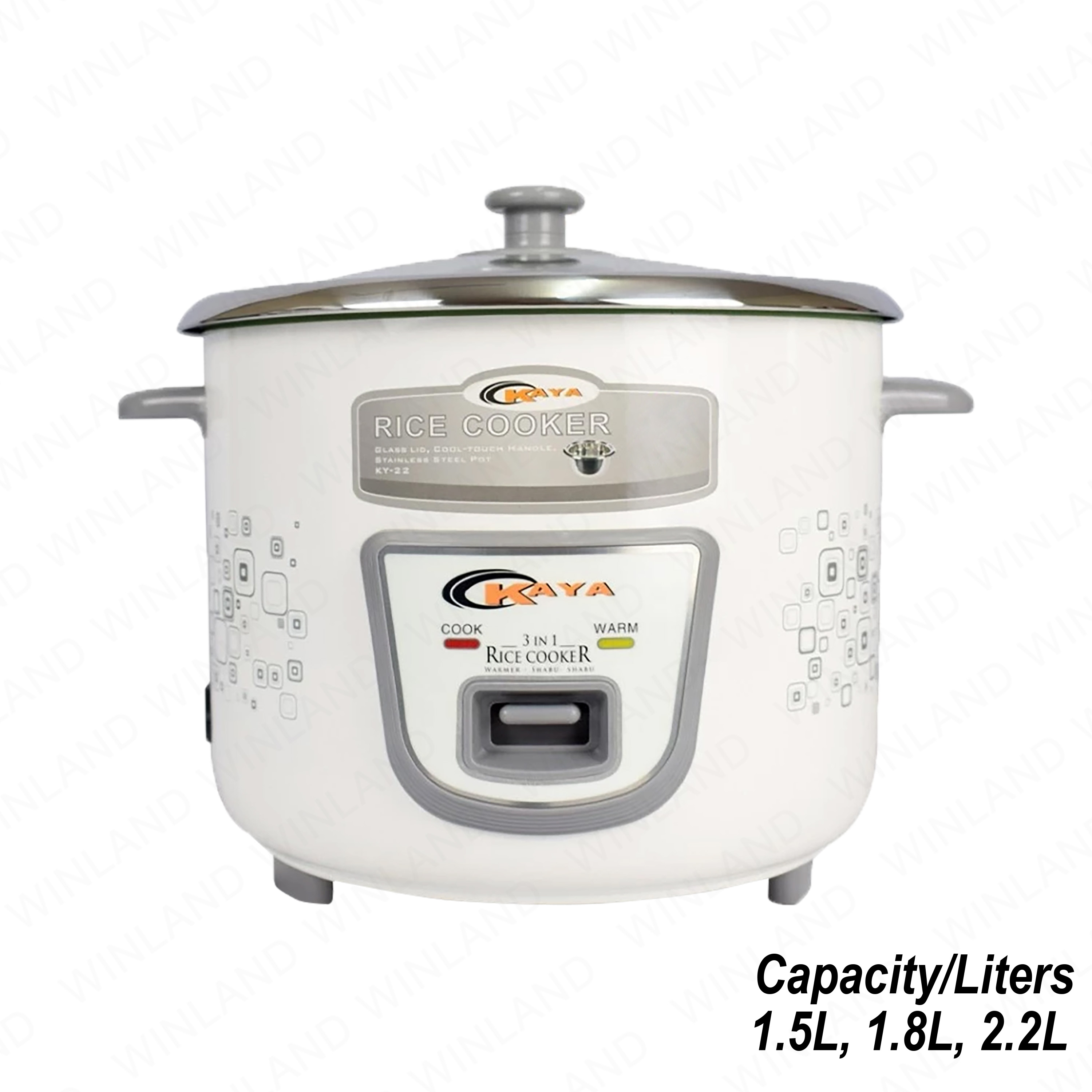 Kaya by Winland 3-in-1 Multi-Cooker Cylinder Rice Cooker Glass Cover ...