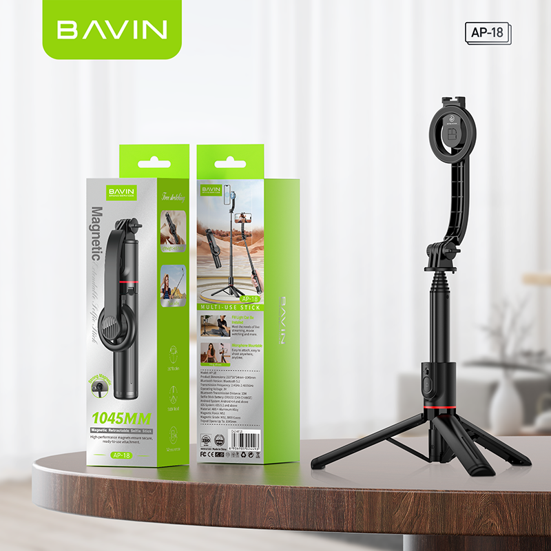 BAVIN P18 Magnetic Retractable Selfie Stick w/ Bluetooth Remote ...