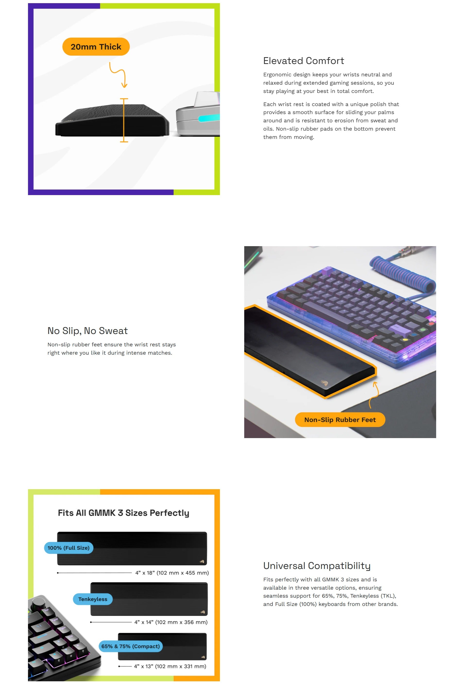 Glorious Ergonomic Wood Wrist Rest Keyboard (Black) (65% / 75% ...