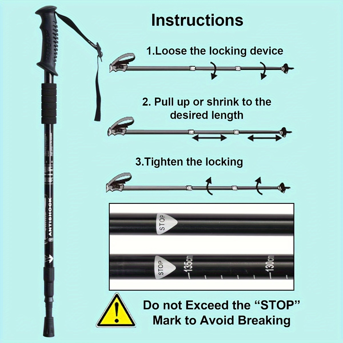 UNIACE Lightweight Telescopic Trekking Pole-Anti-Shock Aluminum Alloy ...