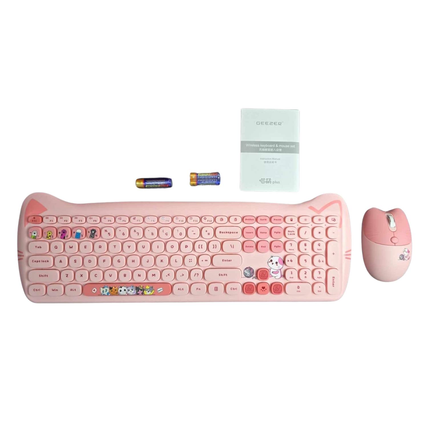 MOFii GEEZER Kitty Cat PLUS Super Cute Wireless Keyboard and Mouse Set ...