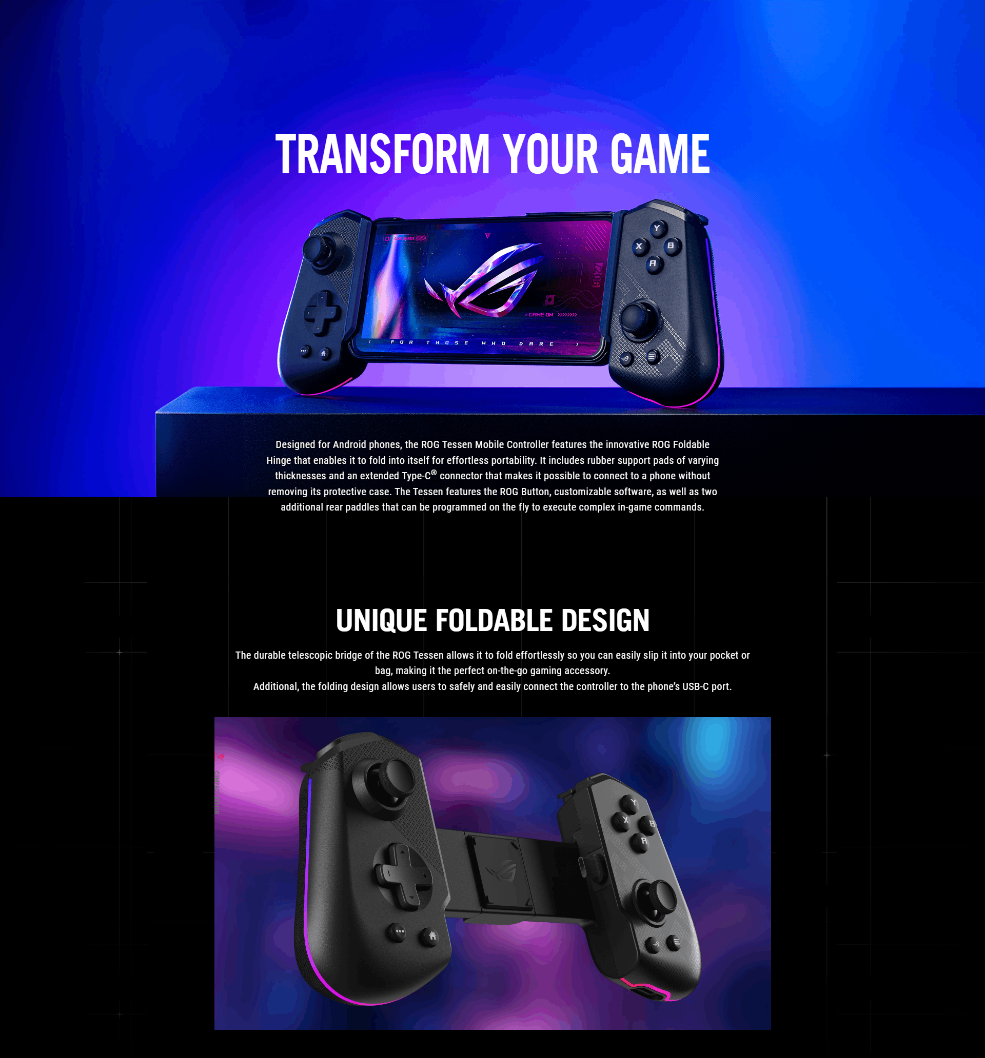 Asus ROG Tessen Aura RGB Unique Foldable Mobile Controller with 18W ...