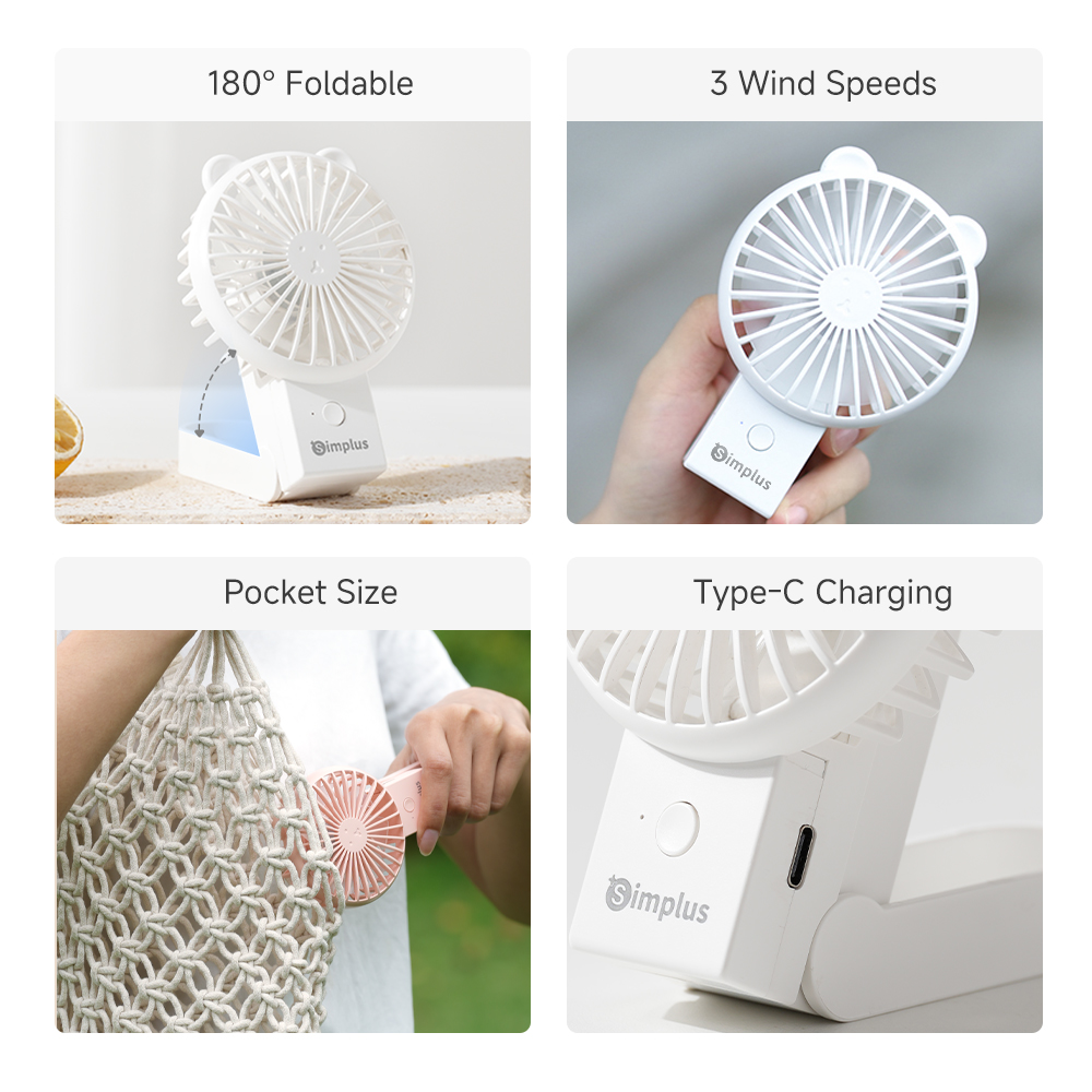 Simplus Handheld Fan Cute Mini Portable Foldable 3 Speed Settings Type ...