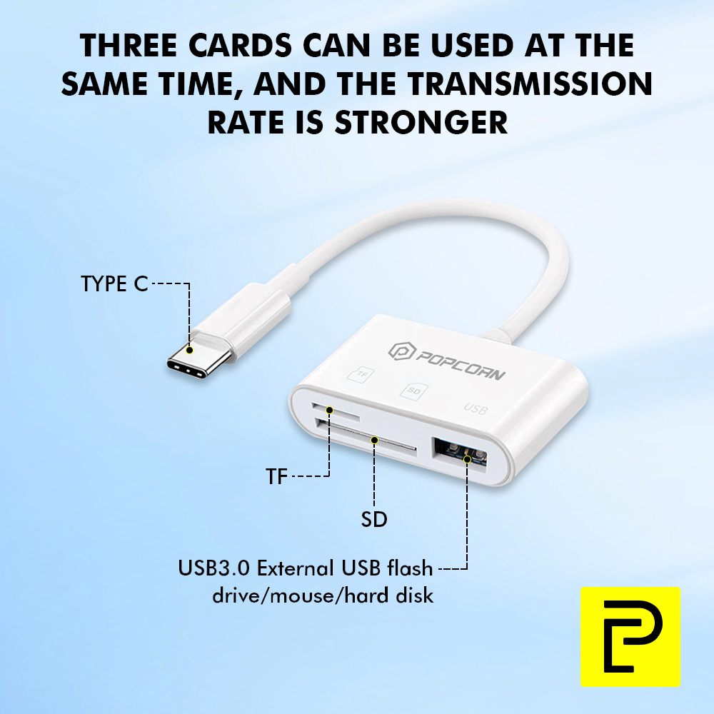 Popcorn 3 in1 Adapter OTG CardReader Type-C To TF/SD+USB w/ 5Gbps ...