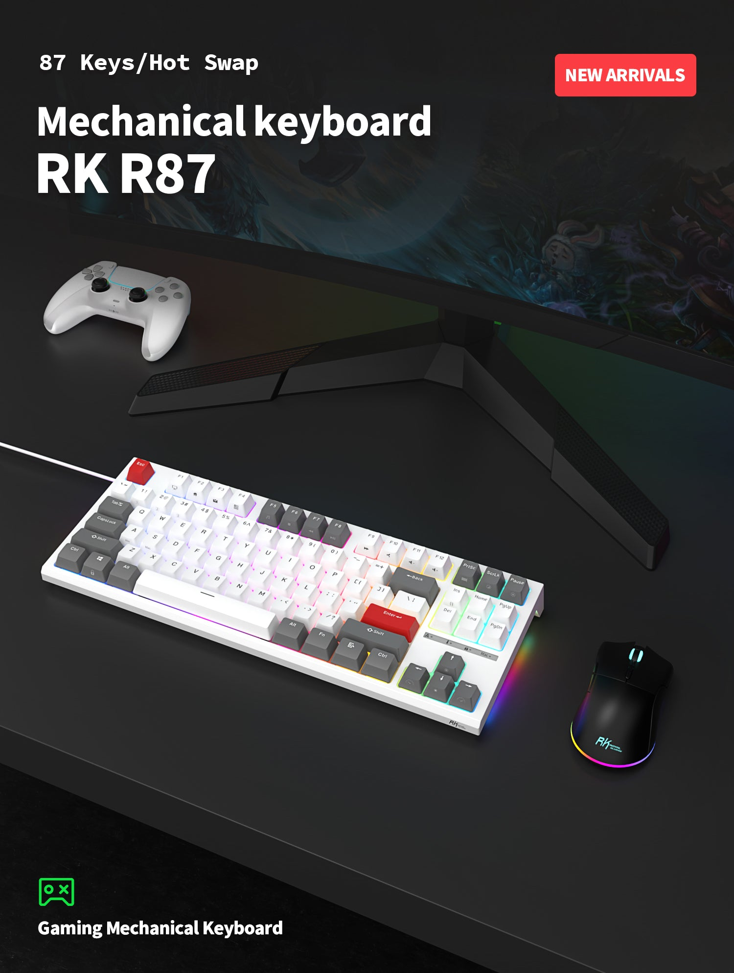Royal Kludge RK-R87 Single-Mode RGB 87 Keys Hot Swappable Mechanical ...