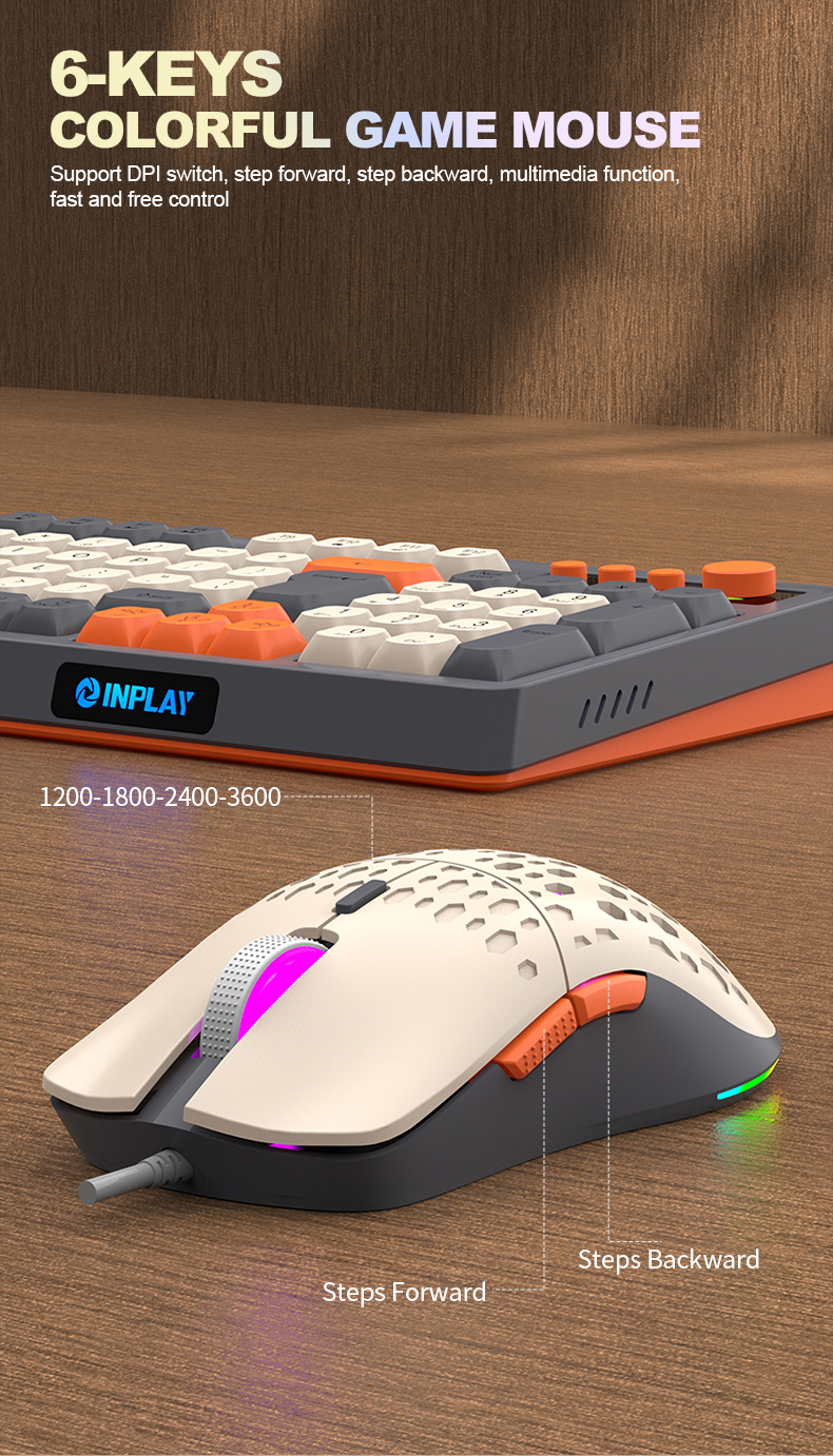 Inplay STX390 Colorful Keyboard and Mouse Set Wired Gaming Keyboard ...