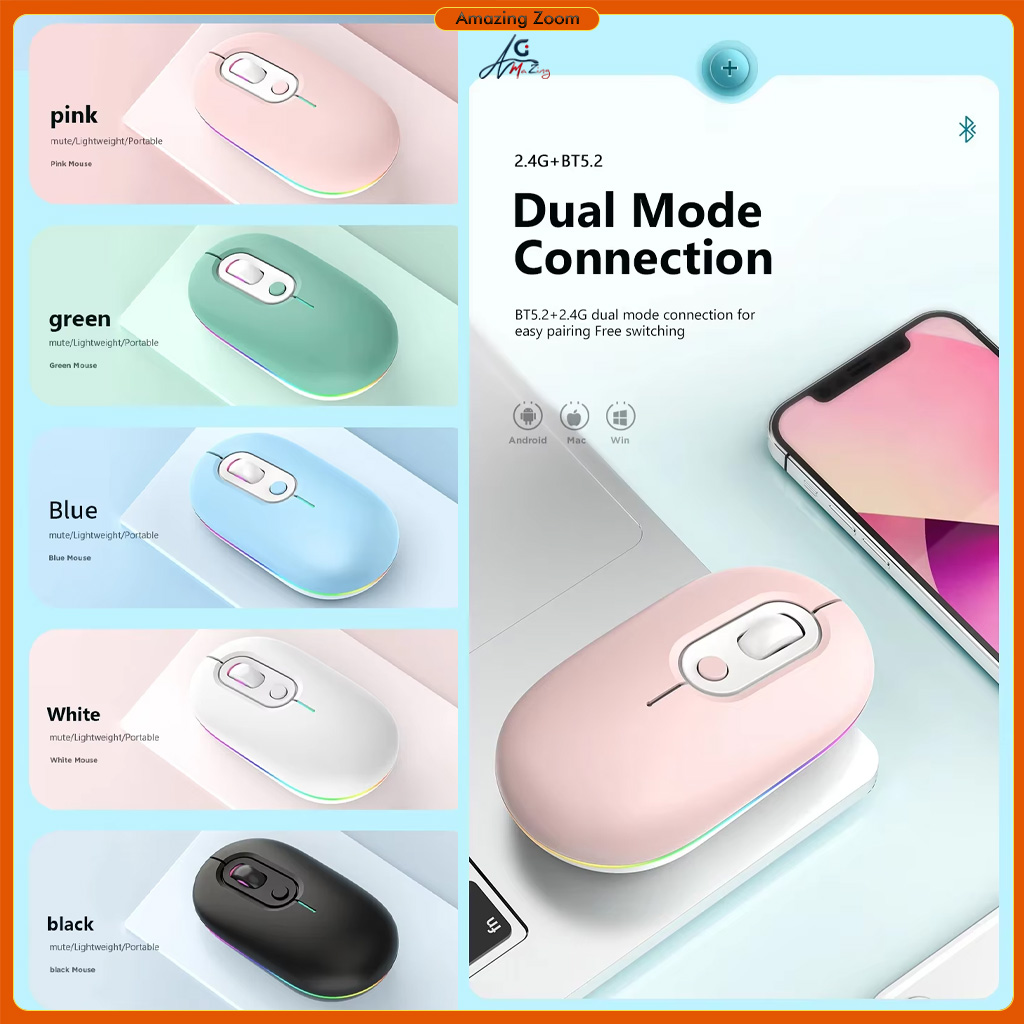 2.4G Wireless Mouse RGB Rechargeable Bluetooth Mice Wireless Computer ...