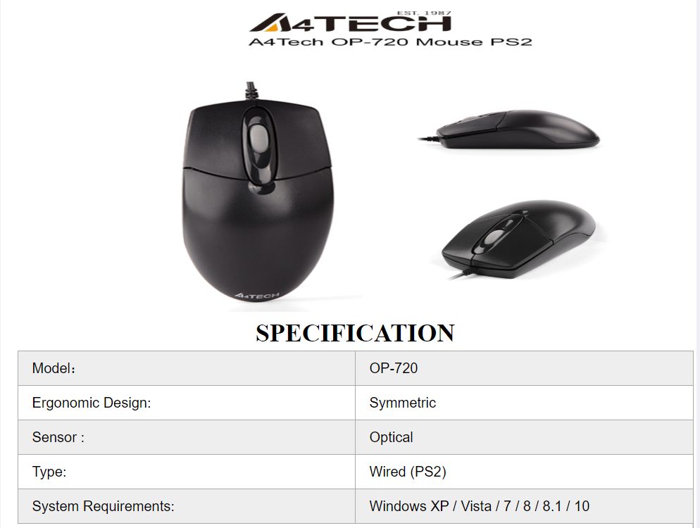 Allan A4Tech OP720 USB Optical Wheel Mouse 1000DPI | Shopee Philippines