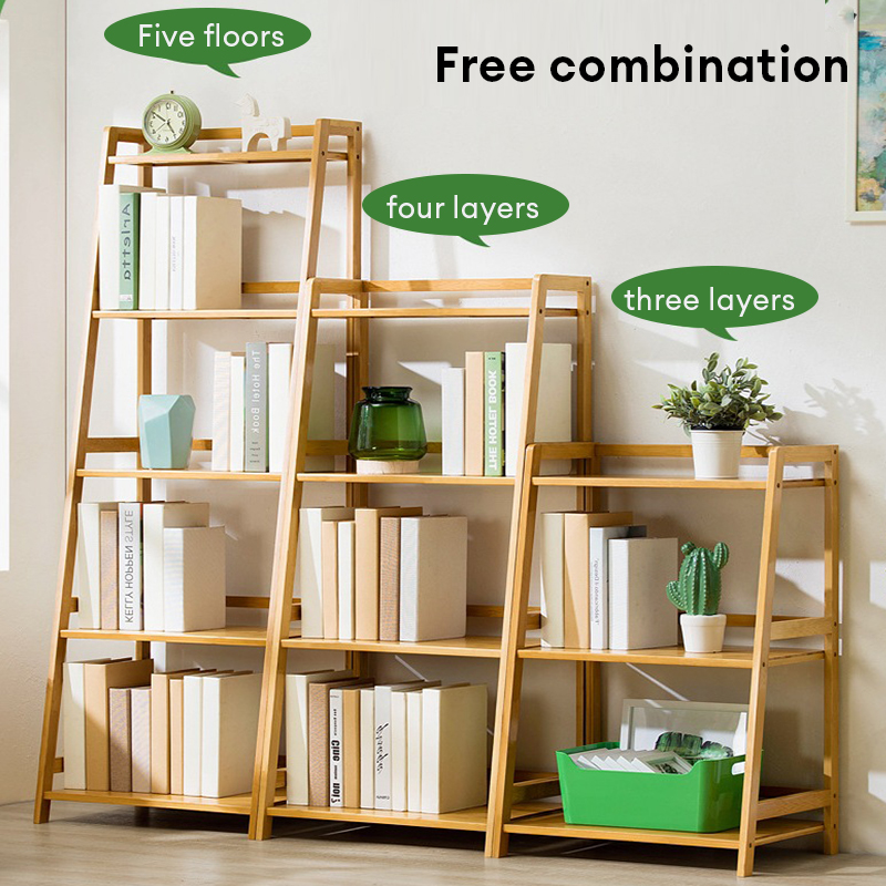 Bamboo trapezoidal shelf Shelves Bookshelves Floor Standing Household ...