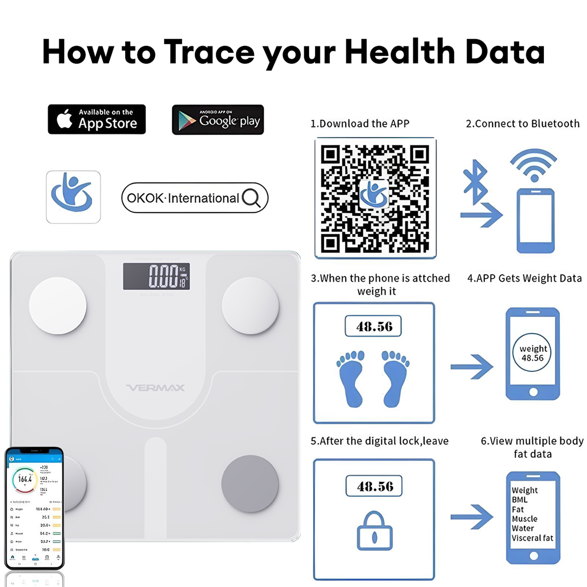 Vermax Smart Weighing Scale Large LED HD Display BMI Body Mass Index ...