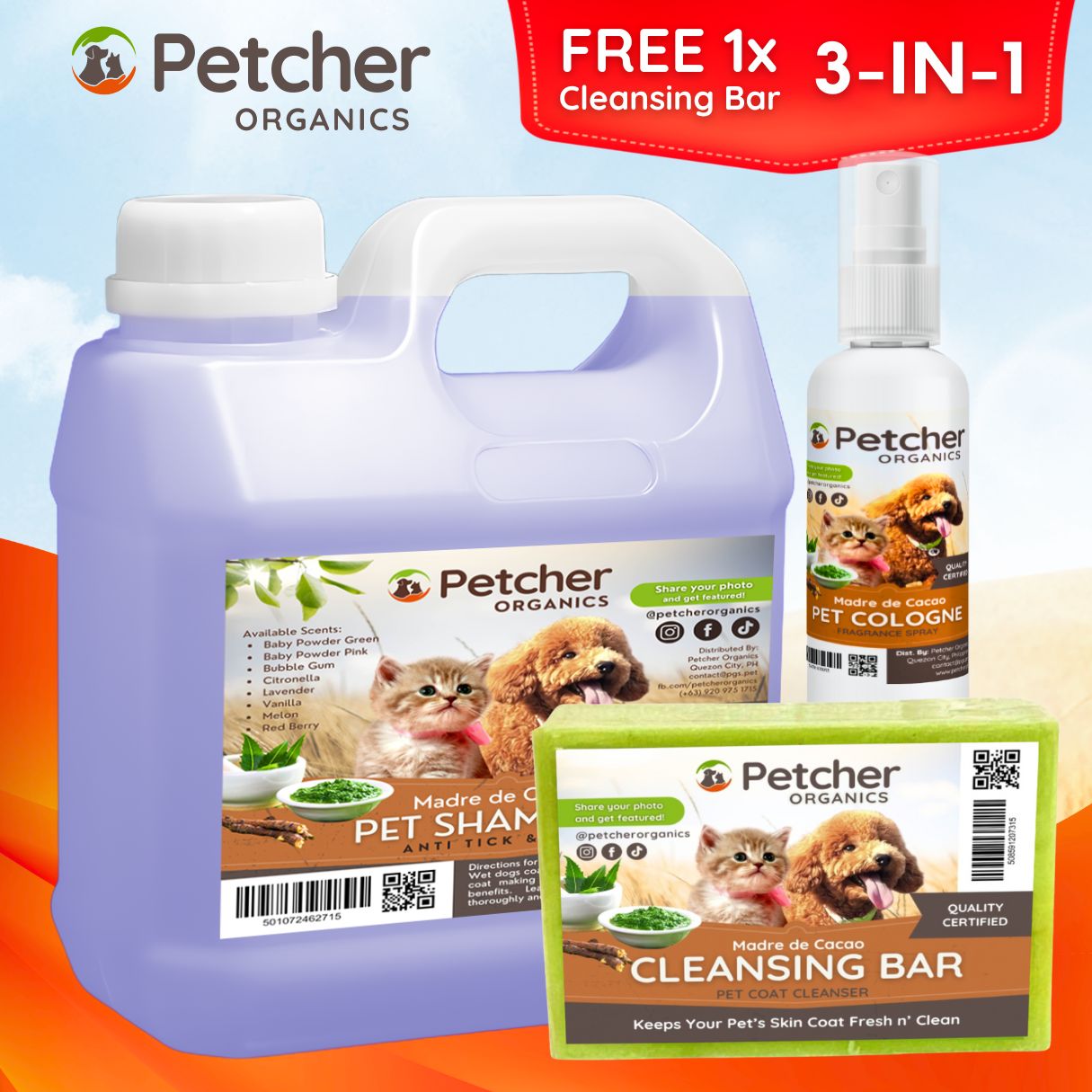 Petcher Madre De Cacao 3 in 1 Pet Sulit Bundle Shampoo and Cologne for ...