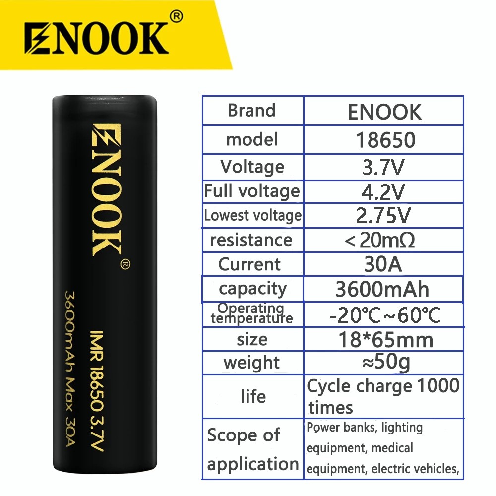 ENOOK Original Rechargeable Battery 21700 26650 5000mAh 3.7V Li-ion ...