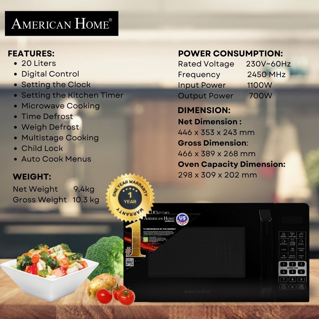 AMERICAN HOME DIGITAL MICROWAVE AMW-GAD20B24 20LITERS | Shopee Philippines
