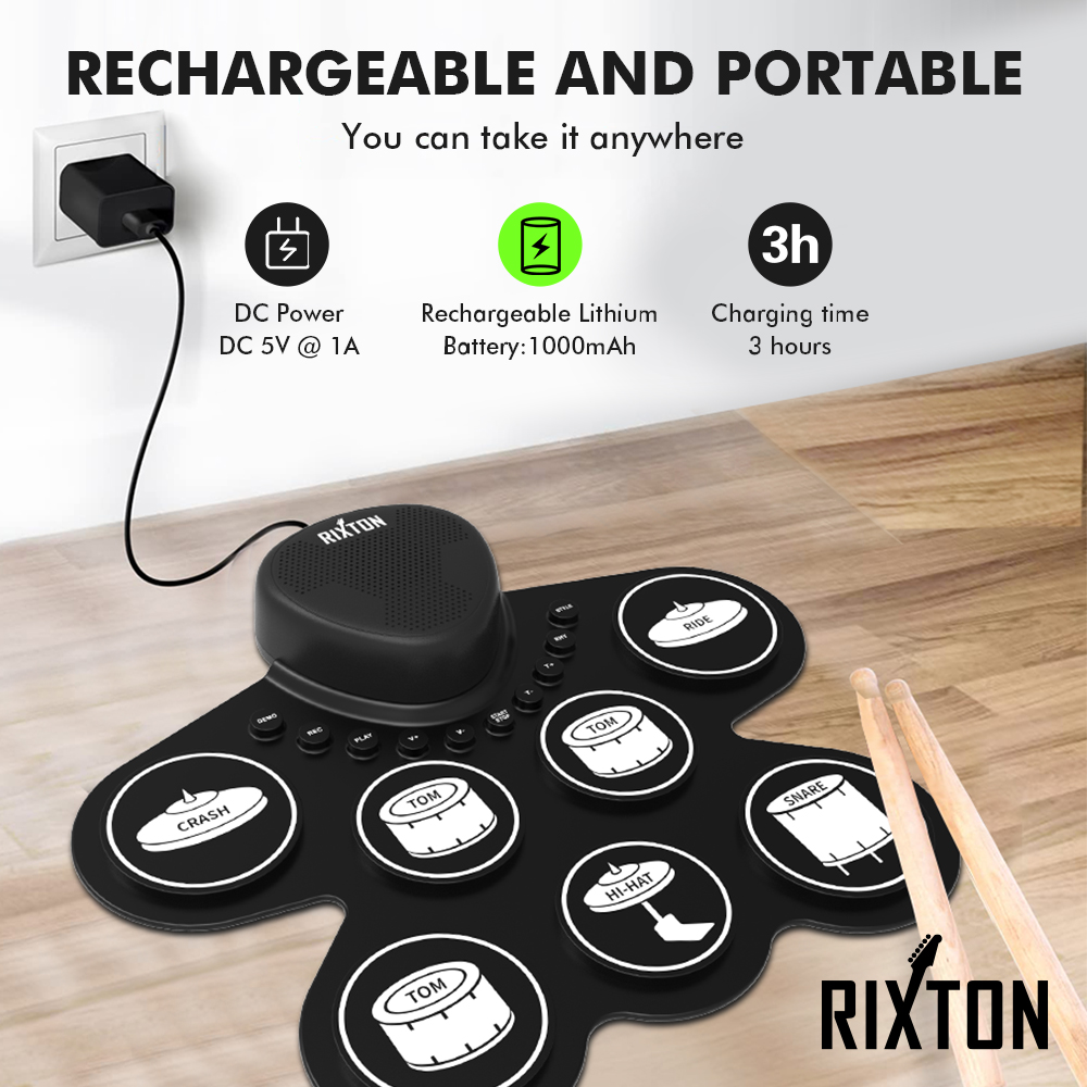 Rixton Electric Drum Set 7-Pad Digital Drum with Pedals Speaker for ...