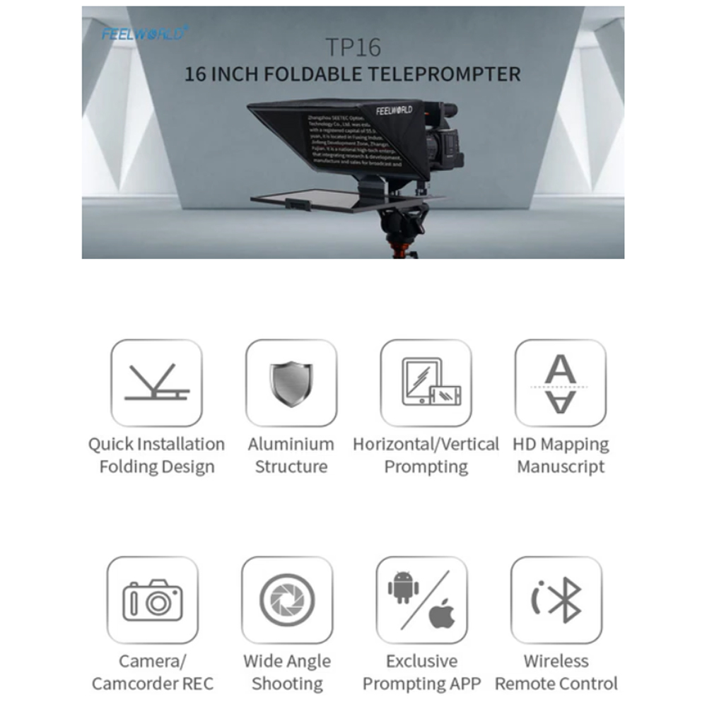 FEELWORLD TP16 Portable 16" Display Foldable Teleprompter Autocue ...