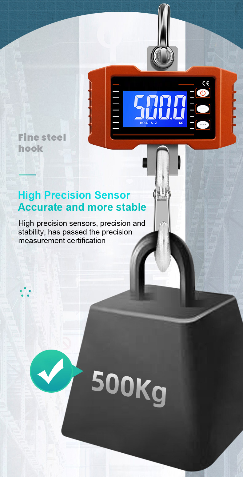 300-1500KG Mini Crane Scale Industrial Hook Hanging Weight Digital LCD ...