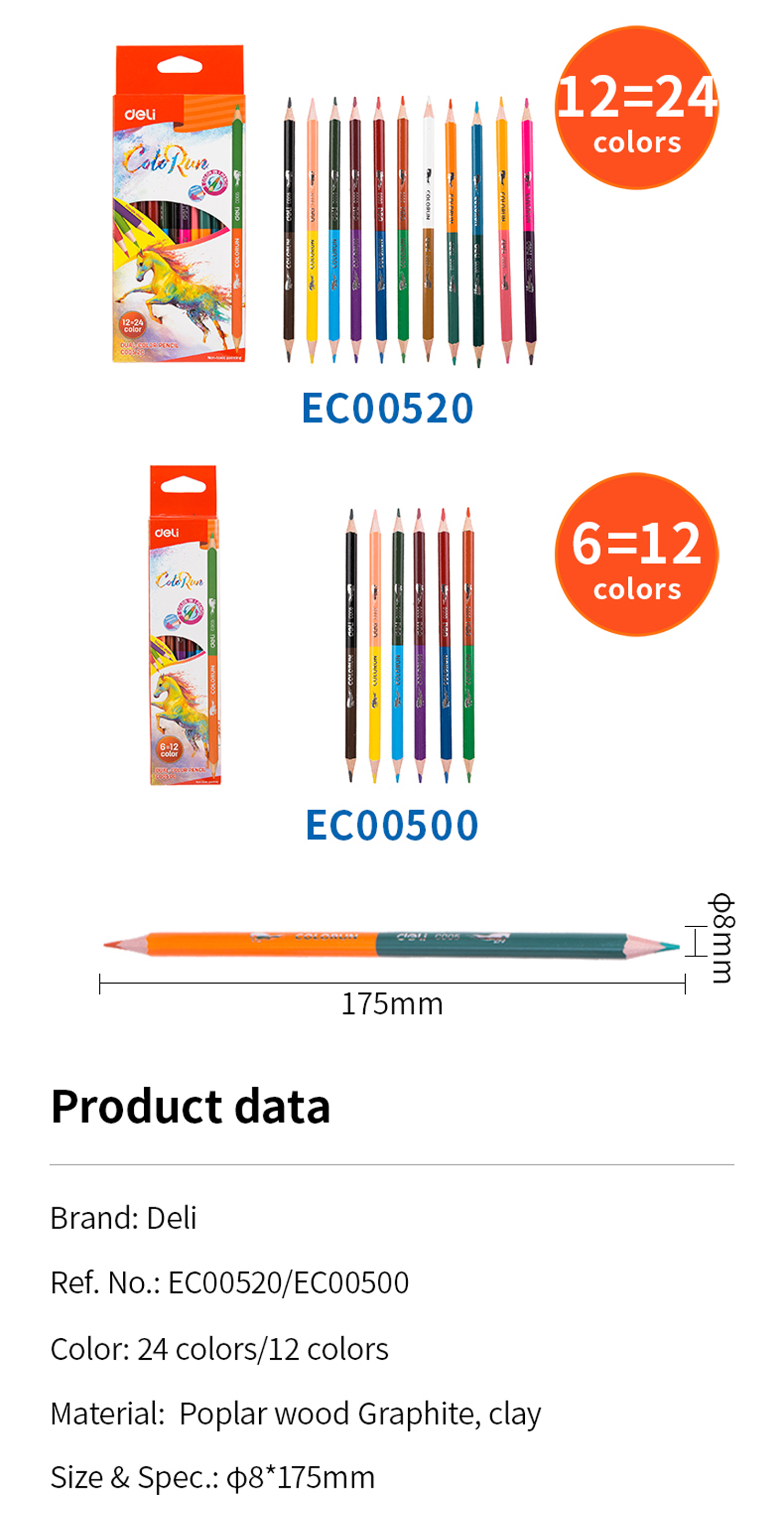 Deli EC00520 - Dual Tip Color Pencil 24 Colors (1SET) [7533C00520 ...