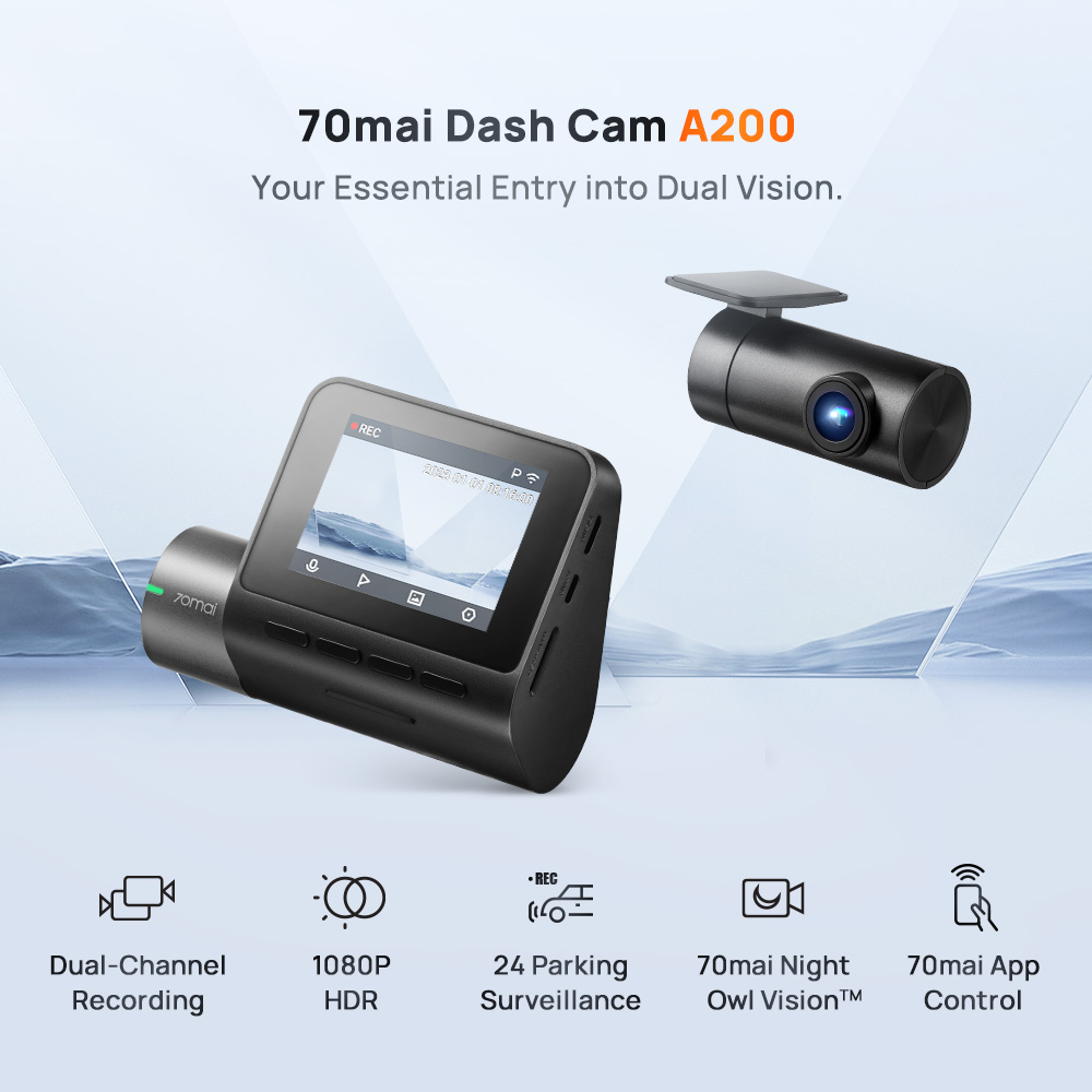 70mai A200 Dashcam 1080P Dual Channel Full HD+HDR 24H Parking ...
