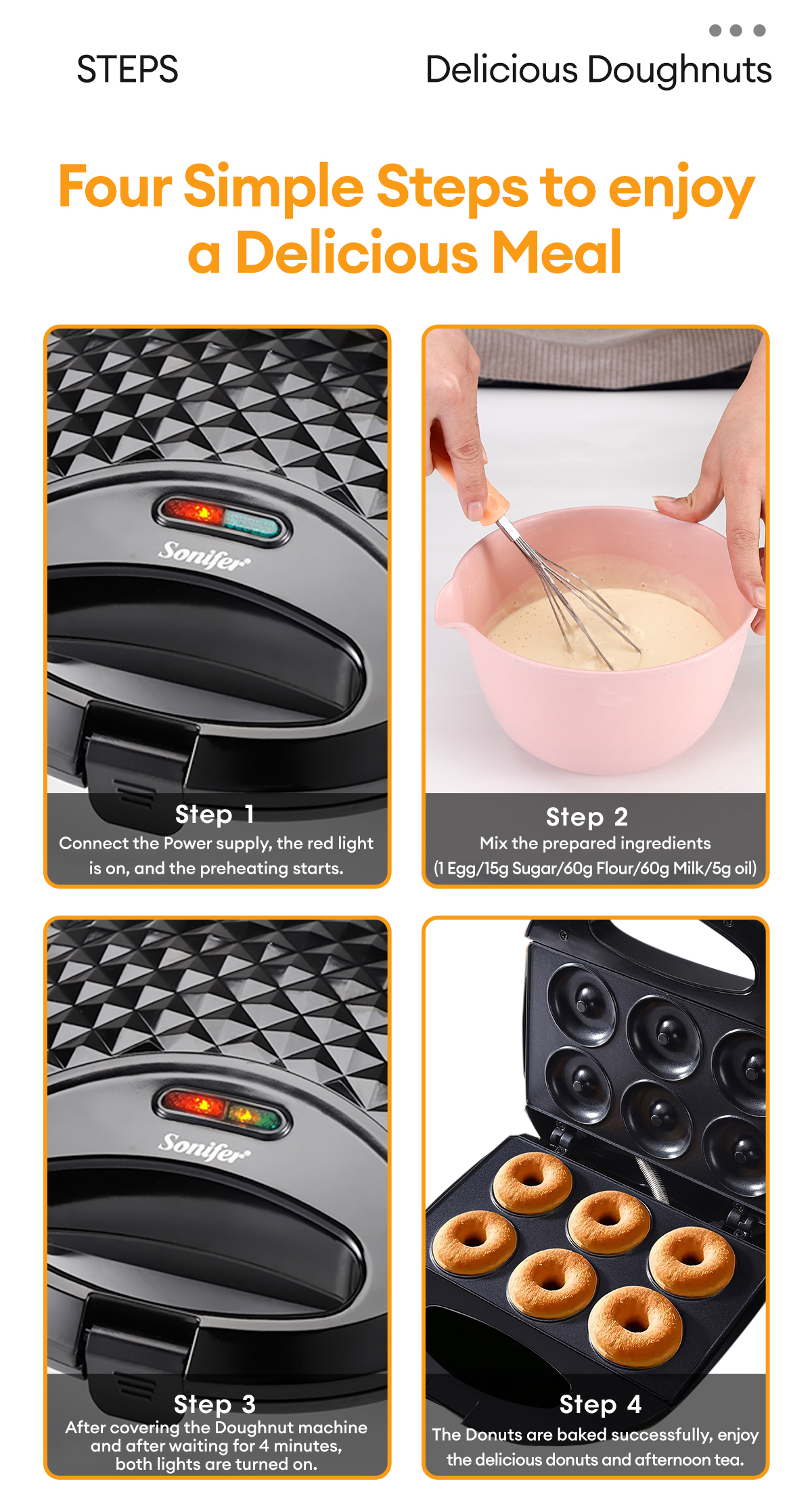 Sonifer Small Donut Maker 6 Holes 750W Double-sided heating Mini ...