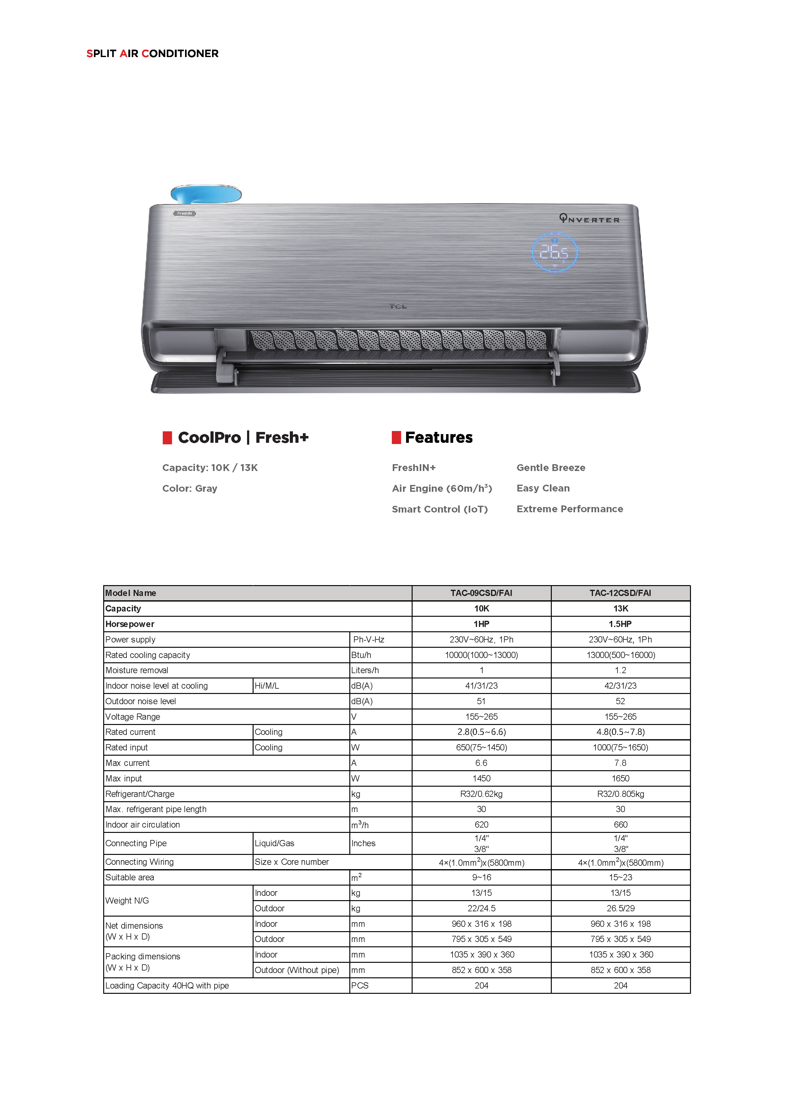 TCL Aircon CHSD/FAI CoolPro , FreshIN+ Easy Clean Gentle Breeze , Smart ...