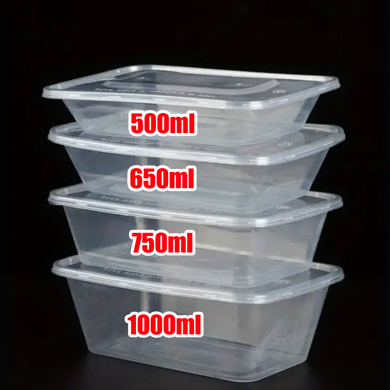 Rectangle Disposable Plastic Containers 300ml To 1000ml With Lids Round ...