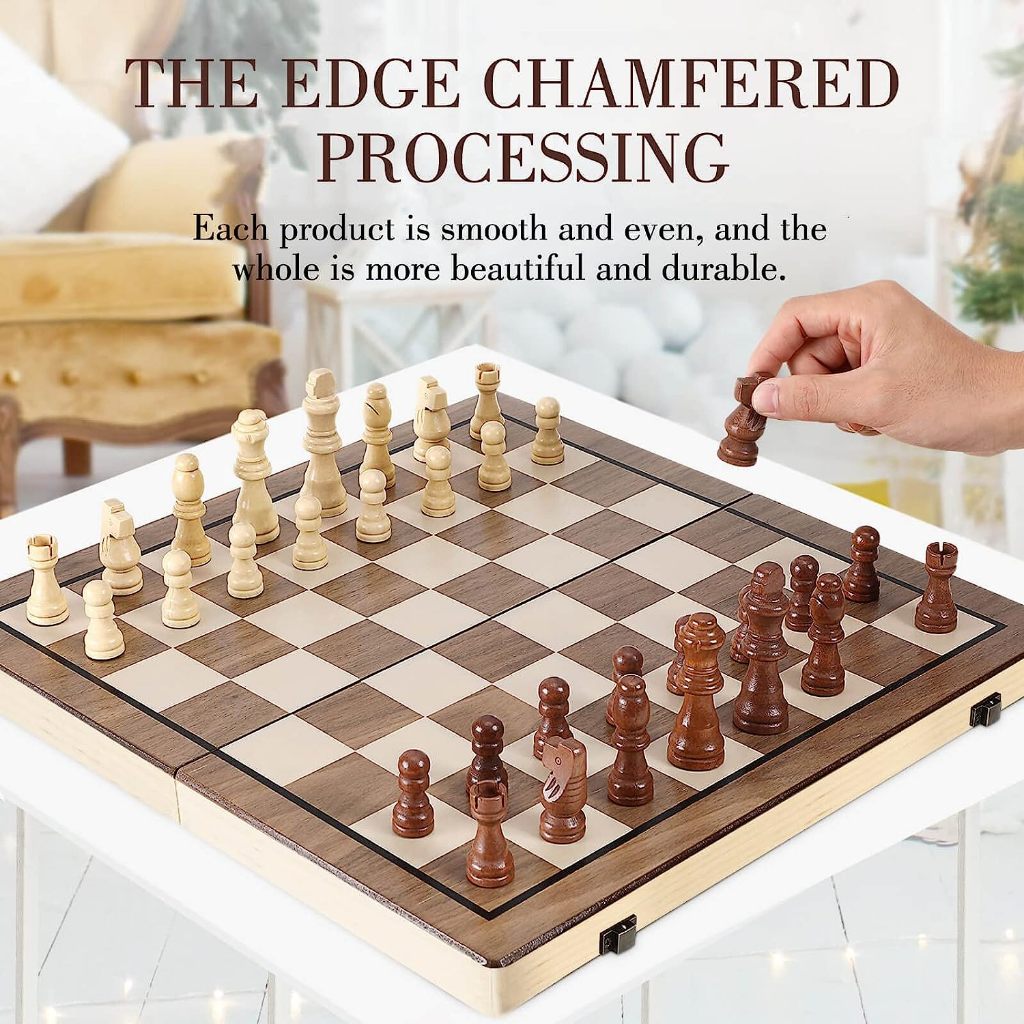 Wooden Chess Board Tournament Size Foldable Chess Set For Children ...