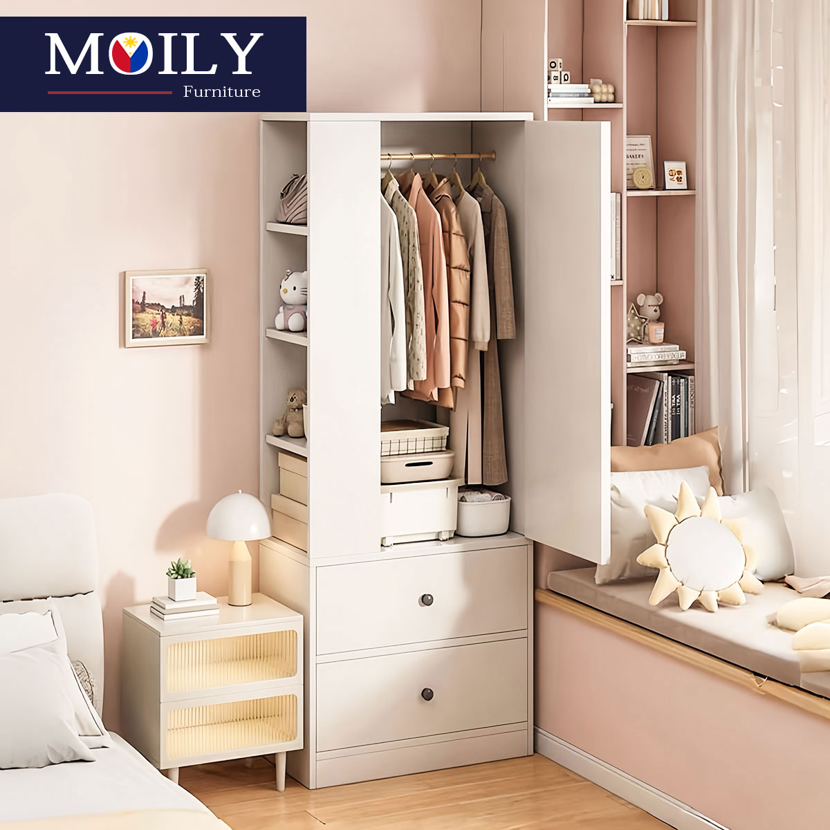 Clothing single door storage cabinet combination wardrobe drawer ...
