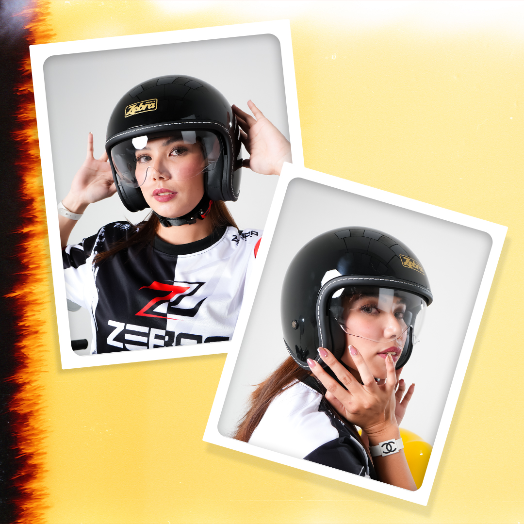 ZEBRA 807 CRUISER Classic Helmet half face single visor Retro vintage ...