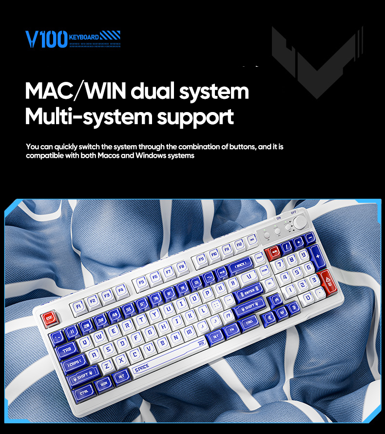 V100 98-key RGB wired keyboard with RGB lighting, mecha style design ...