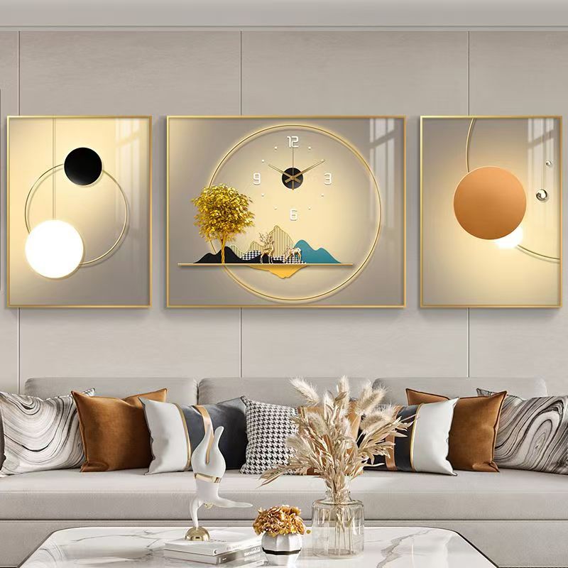 Vintage 3pcs living room triptych clocks mural painting wall clock ...