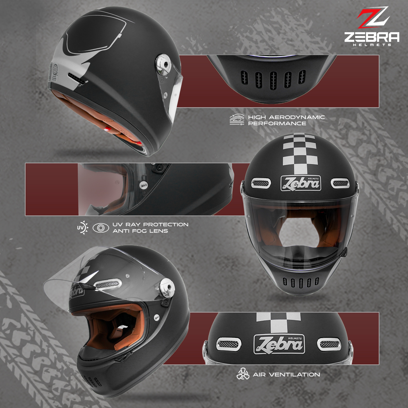 ZEBRA VERTUOSO Classic Retro Helmet For Motorcycle Full Face Vintage ...