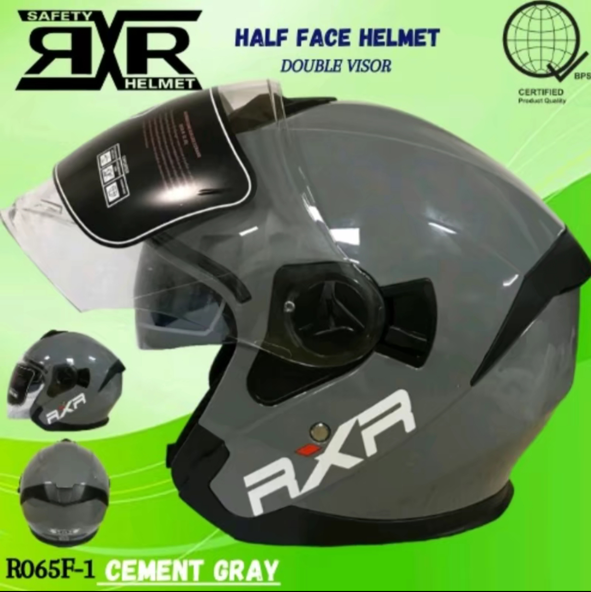 RXR HALF FACE HELMET DOUBLE VISOR 065F-1 Rider's Helmet WITH BPS/ICC ...