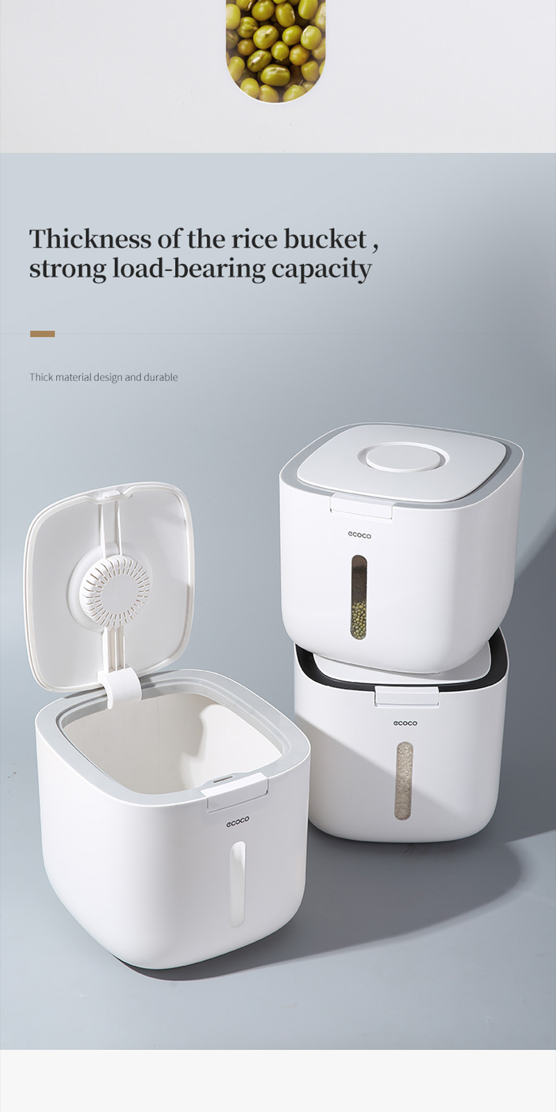 Ecoco Rice Dispenser 5KG 10KG Sealed Rice Storage Box with Measuring ...