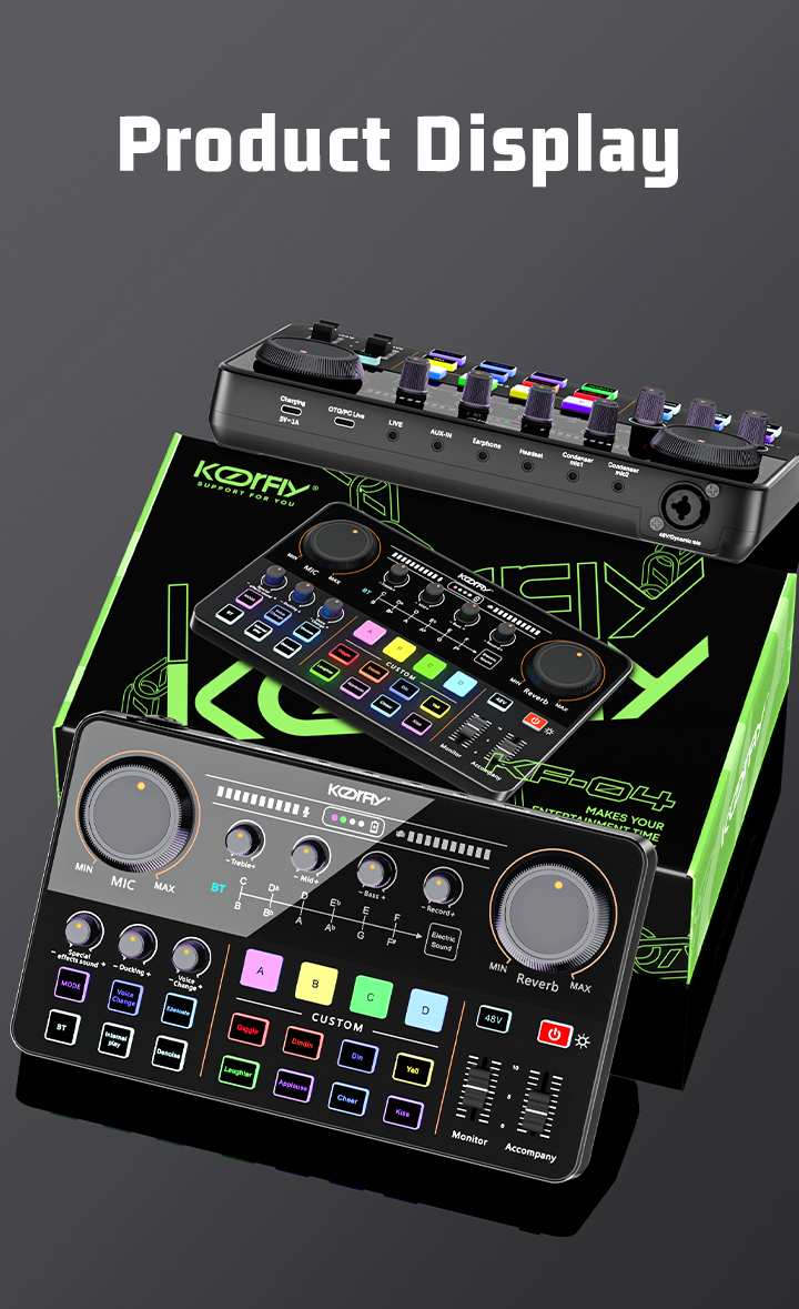 KOORFLY KF04 Live Sound Card Streaming Audio Interface Sound Mixer For 48V MIC Recording Set ...