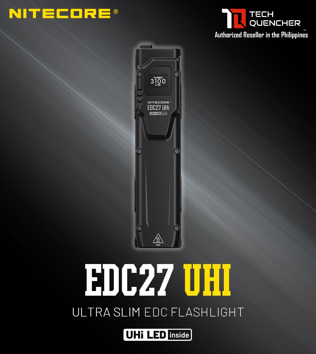 Nitecore EDC27 UHI Flashlight - 3100 Lumens - OLED Screen - USB-C Rechargeable 1700mAh Battery ...