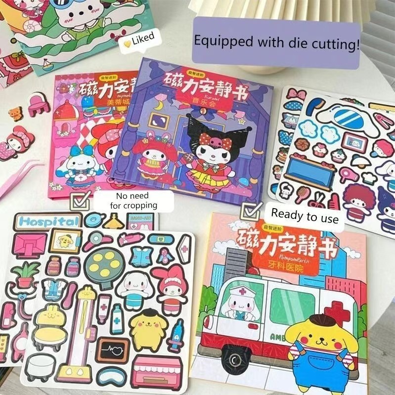 Sanlio Cartoon Magnetic Kuromi Paper Doll House Book Set Sanrio Quiet ...
