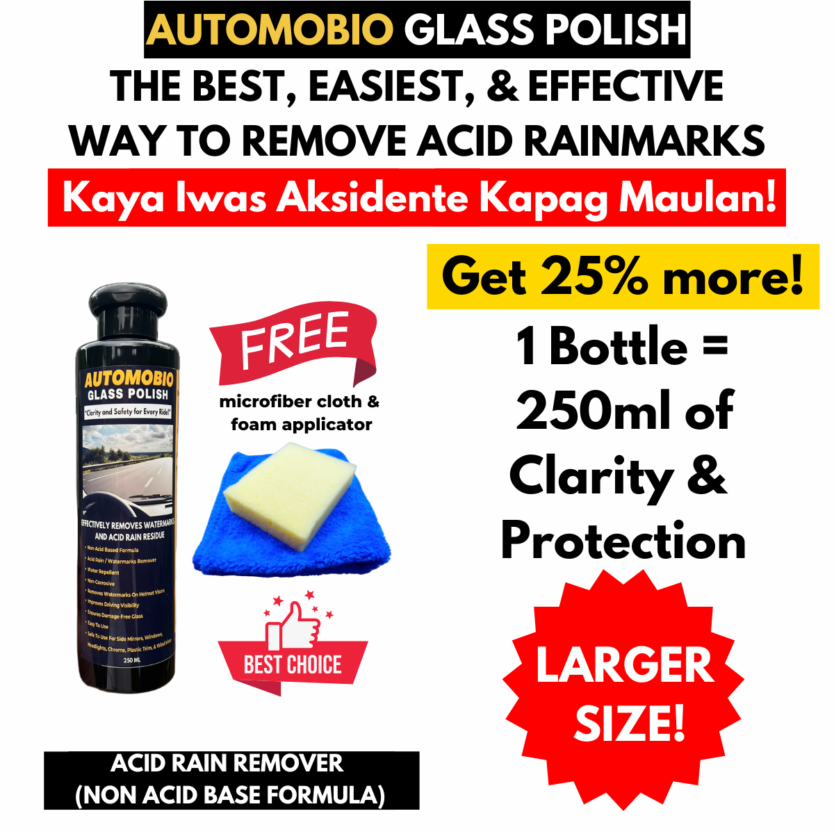 Automobio Glass Polish - 250ML Acid Rain Remover for Car Windshield ...