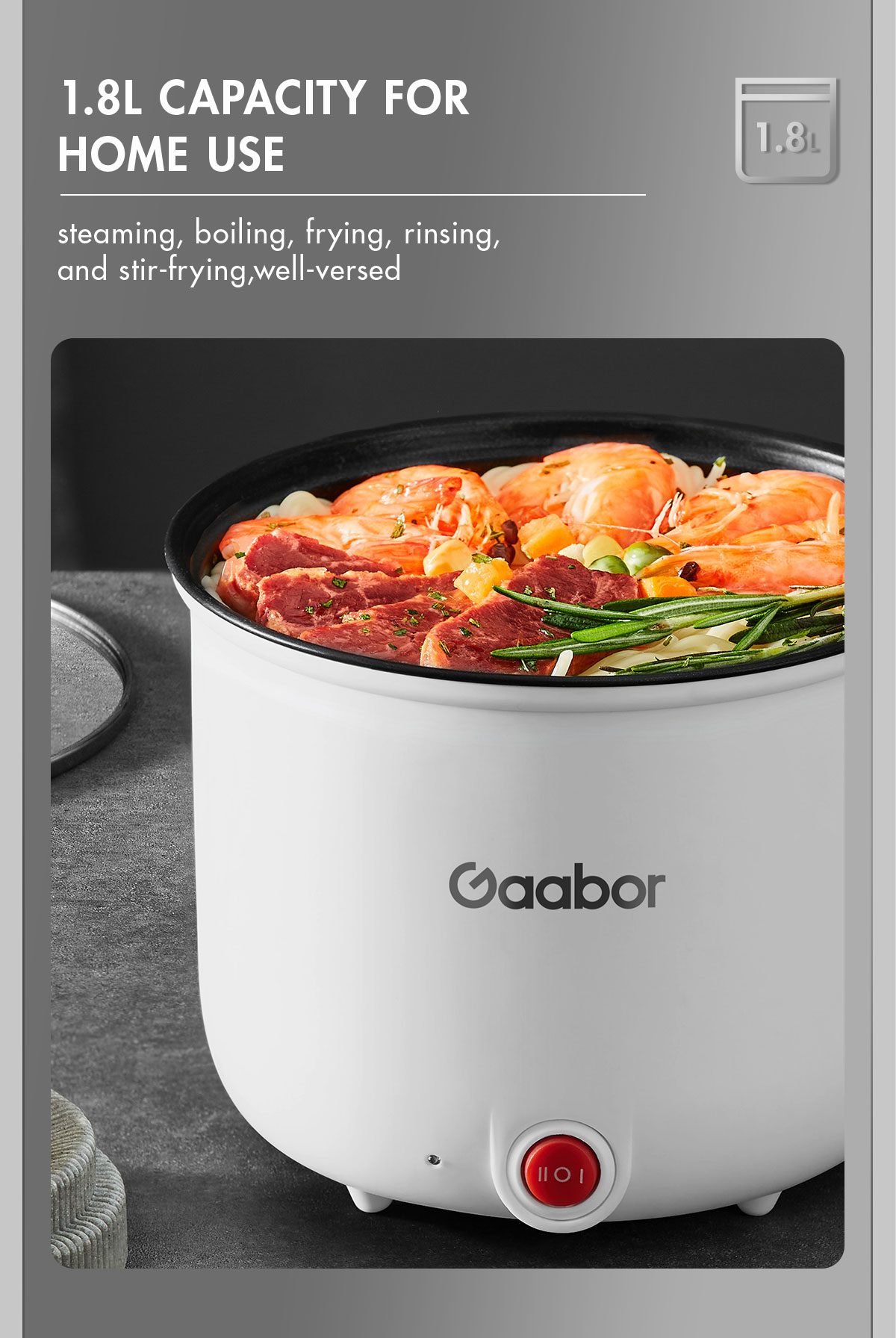 Gaabor 600W Mini Rice Cooker Two Heat Levels Non-Stick With Steamer 1L ...