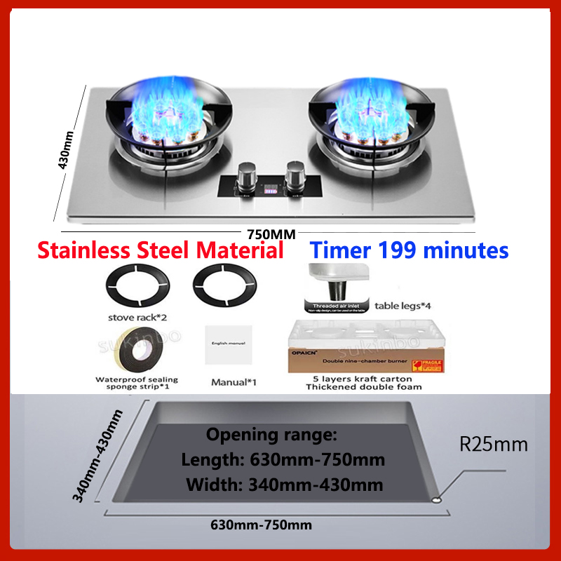 Gas stove double burner household double head embedded desktop gas ...