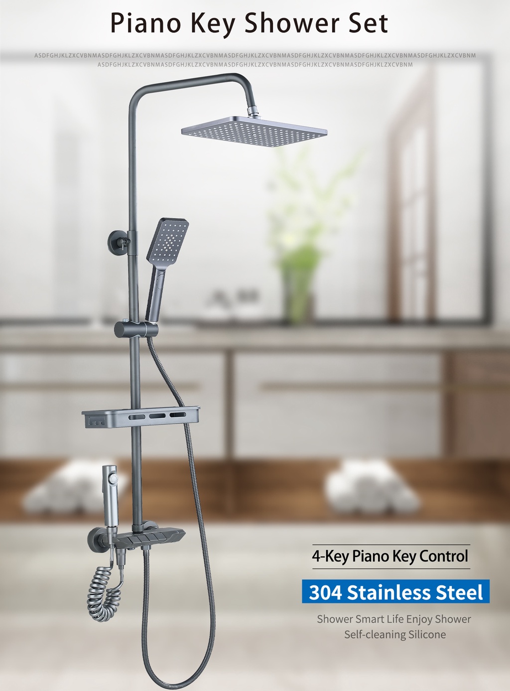 Shower Set 4 In 1 304 Stainless Shower Faucet Set Hot Cold Piano Button ...